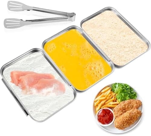 3 Set Stainless Steel Breading Trays Set with Clip Breading Pans with ...