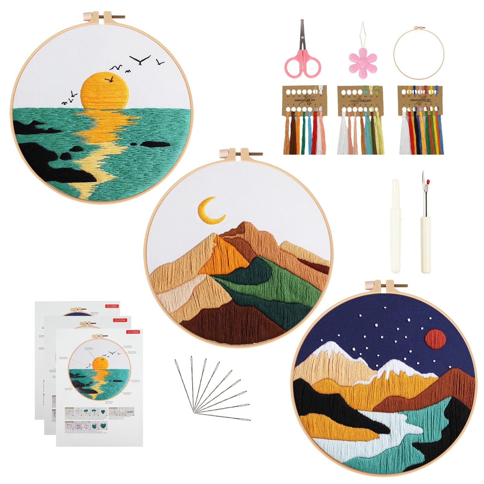 3 Set Stitches Practice Kit, with Easy Stamped Floral Pattern Fabric ...