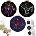 3 Set Tarot Embroidery Kits for Beginners with Moon Butterfly Dragonfly ...