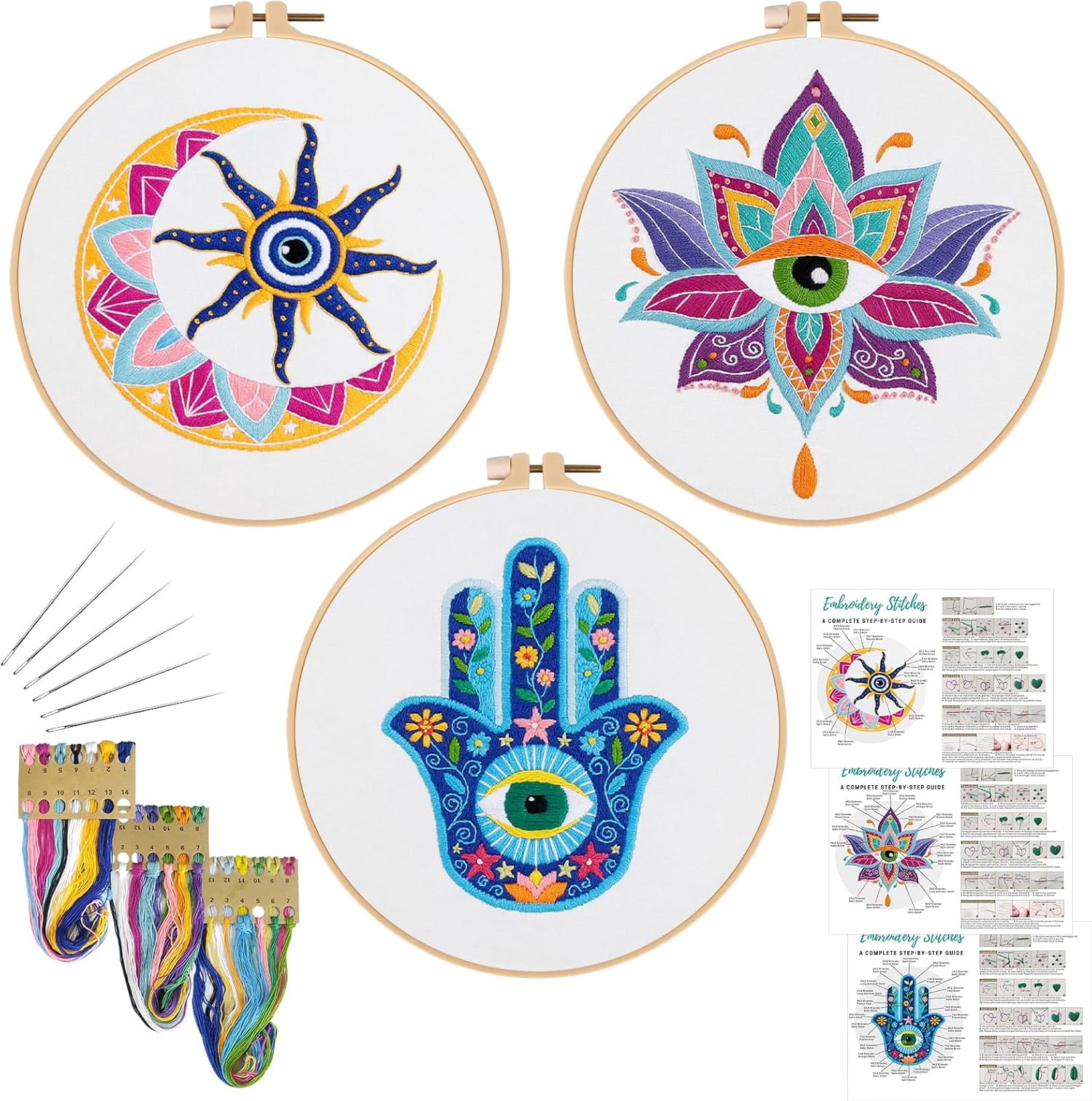 3 Set Tarot Evil Eye Embroidery Kits for Beginners, Starter Stitch Kit ...