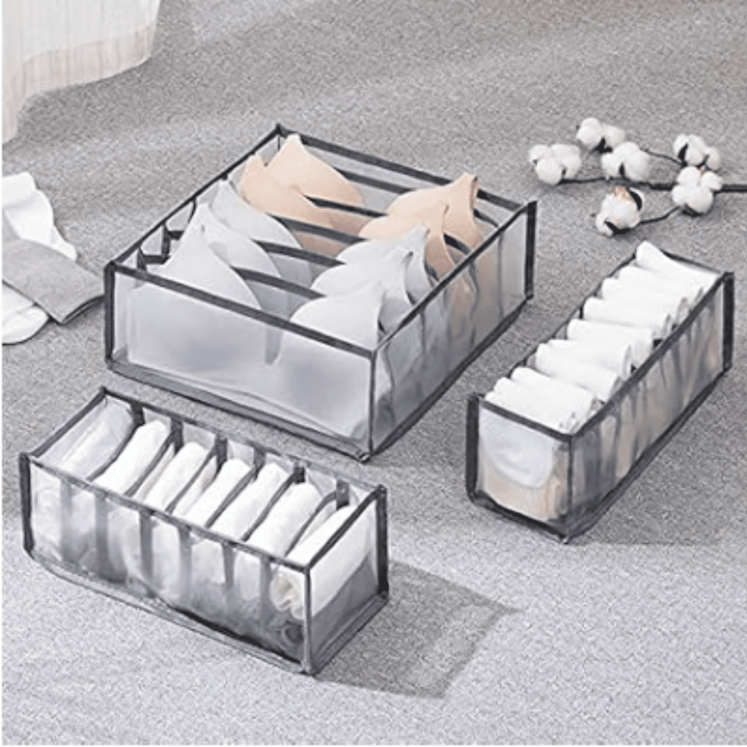 3 Set Underwear Organizer, Foldable Bra Underwear Drawer Organizer ...