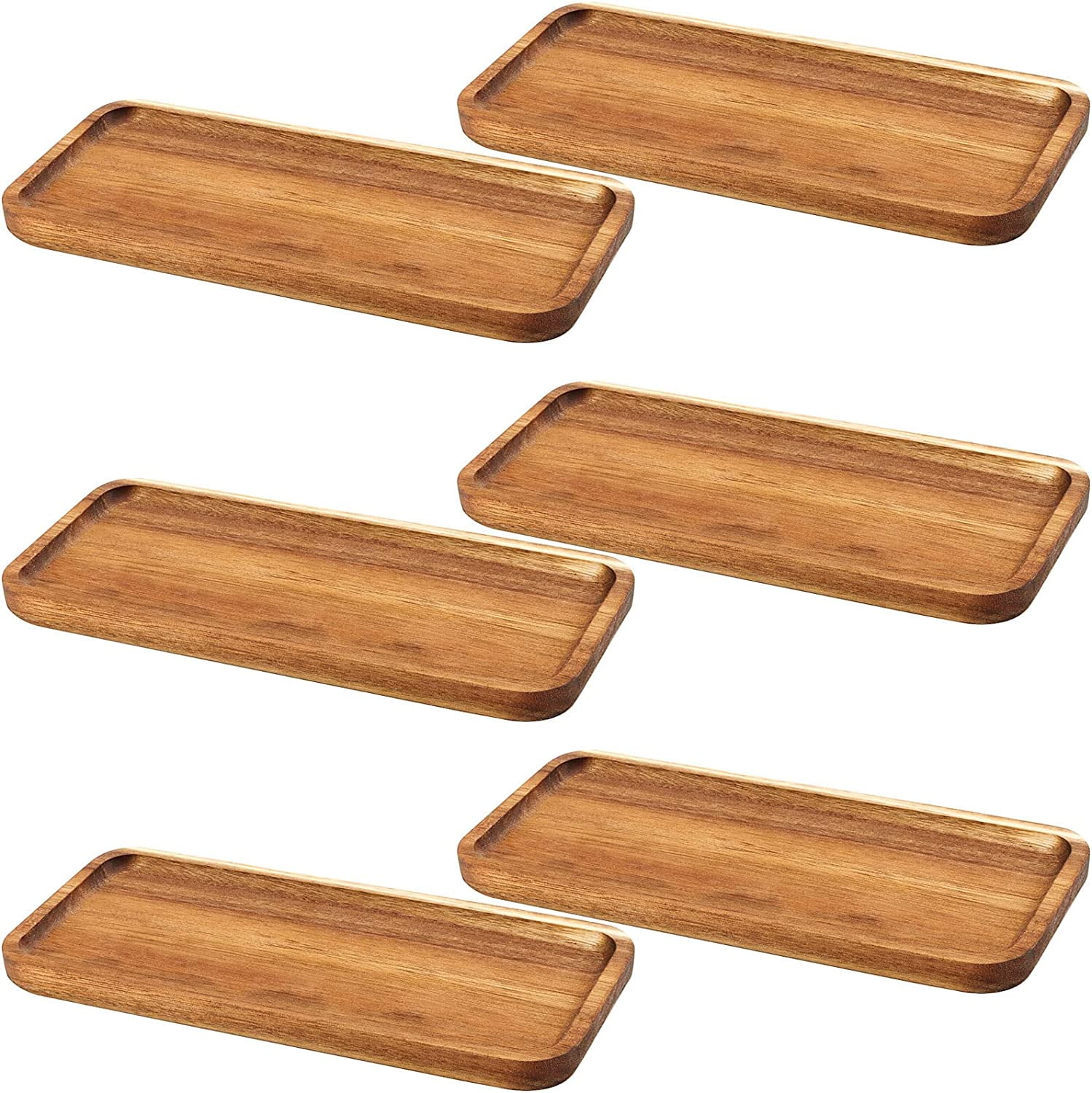 3 Set Wooden Serving Platters, Rectangle Natural Solid Acacia Wood ...