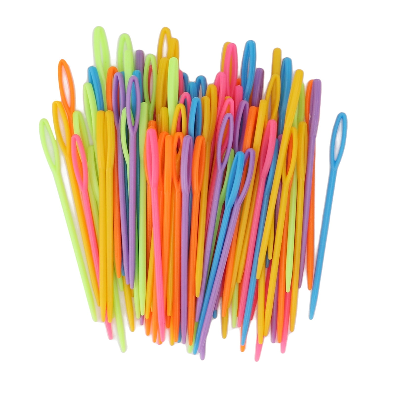 3 Sets 100pcs Large Eye Plastic Needles Kids DIY Bright Colors Plastic ...