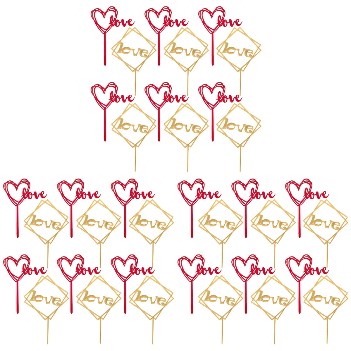 3 Sets 12pcs Love Cake Toppers Valentine's Day Cake Insert Cards (Red ...