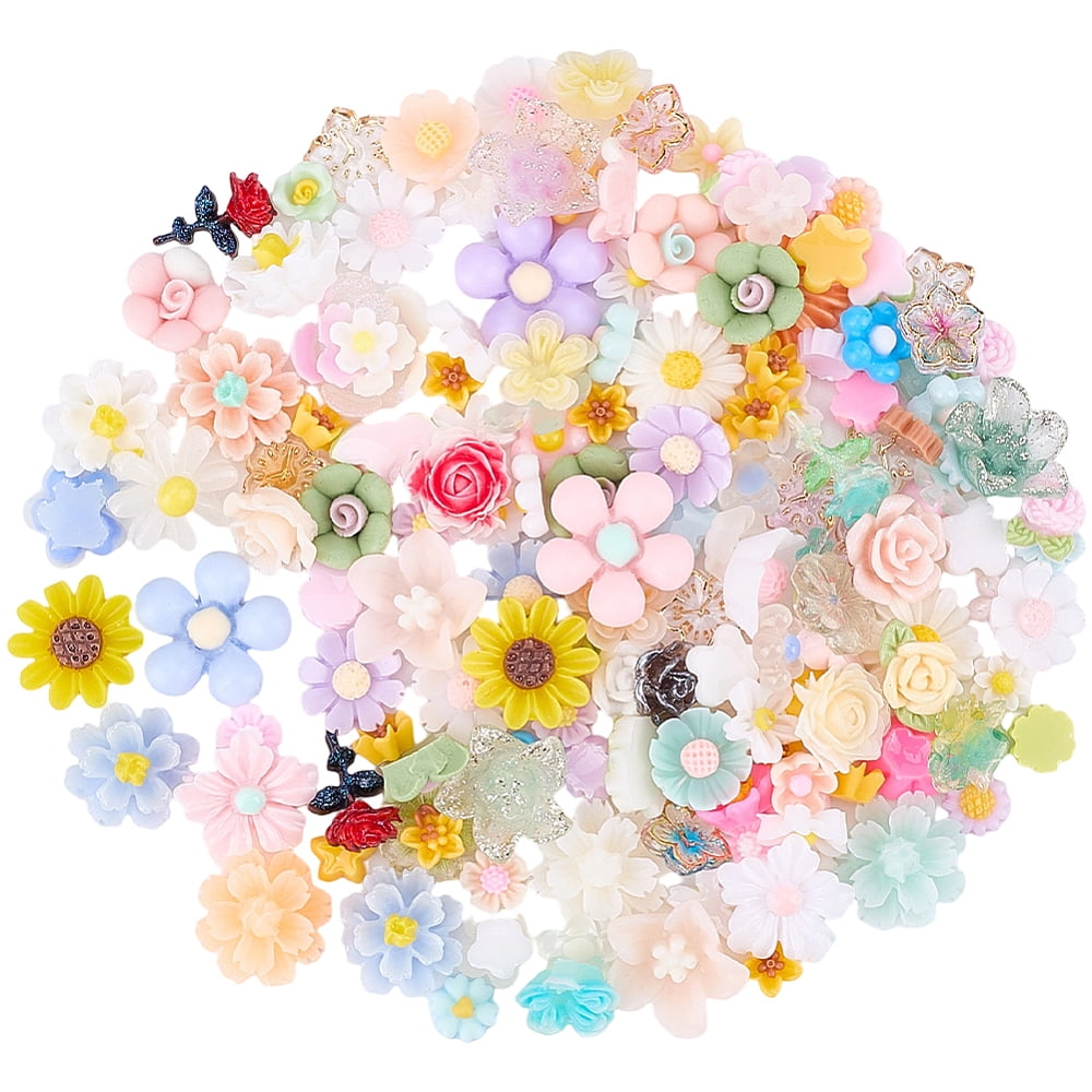3 Sets 150Pcs Opaque Resin Cabochons Flower Mixed Color 7.5~12x7.5~12x2 ...