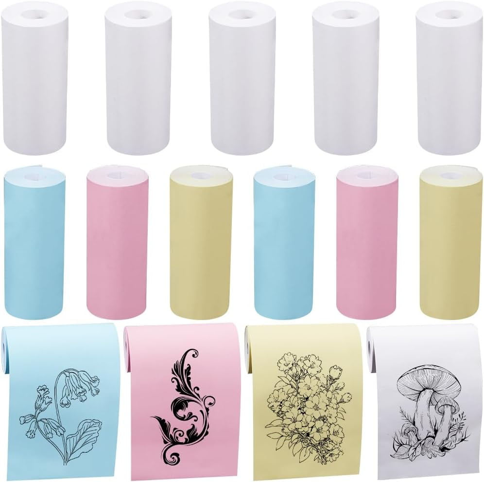 3 Sets 2 Styles Direct Thermal Paper Roll Printing Paper Mixed Color 55 ...