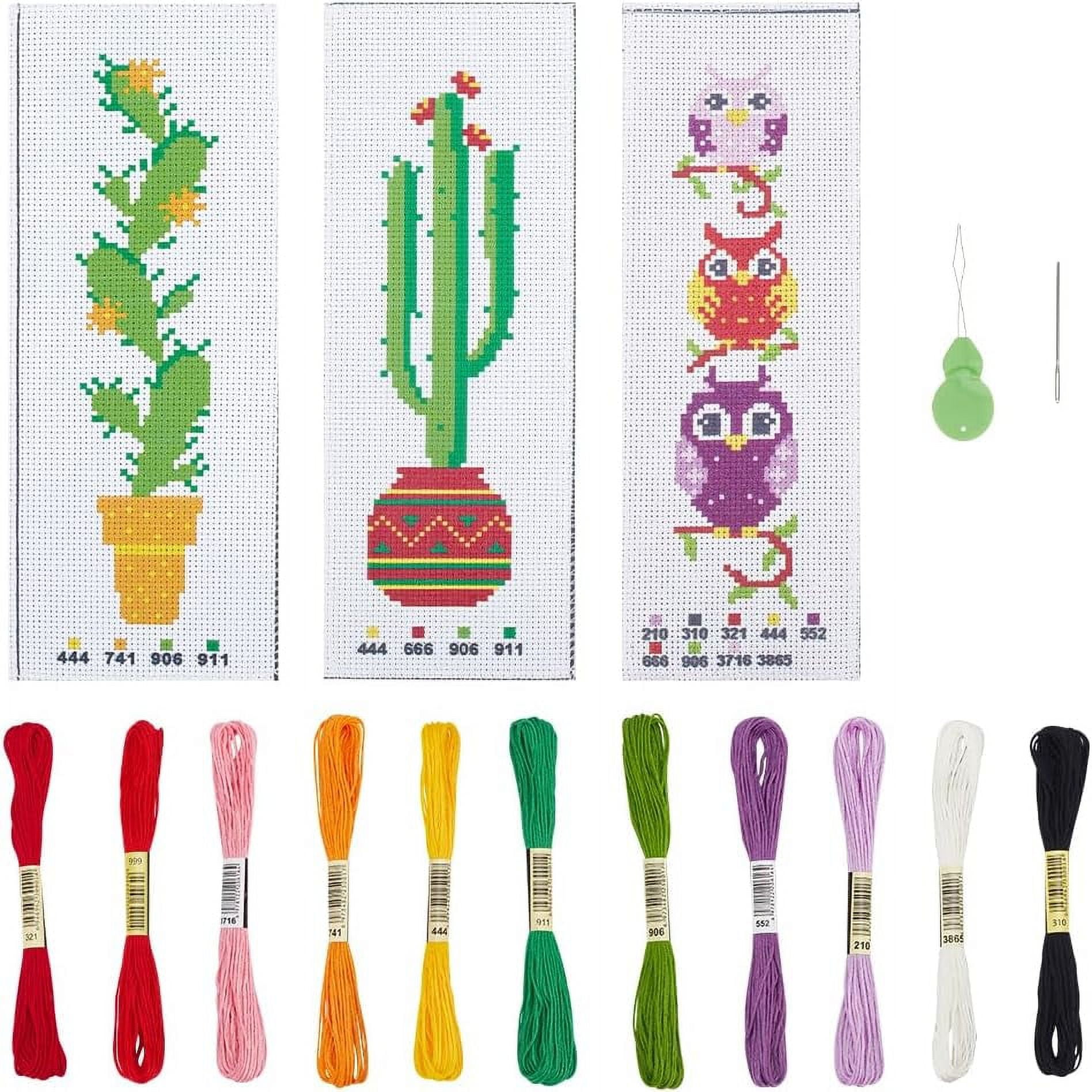 3 Sets 3 Styles Stitch Bookmark Kits Oval and Cactus Pattern Stitch ...