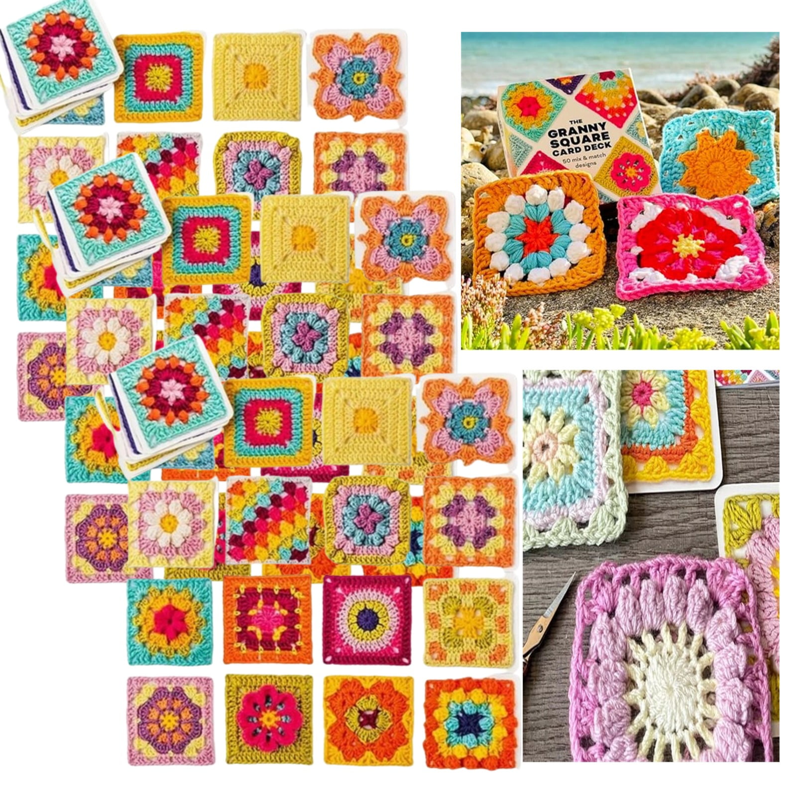 3 Sets 50 Mix & Match Designs The Granny Square Card Deck,Knitting Kit ...