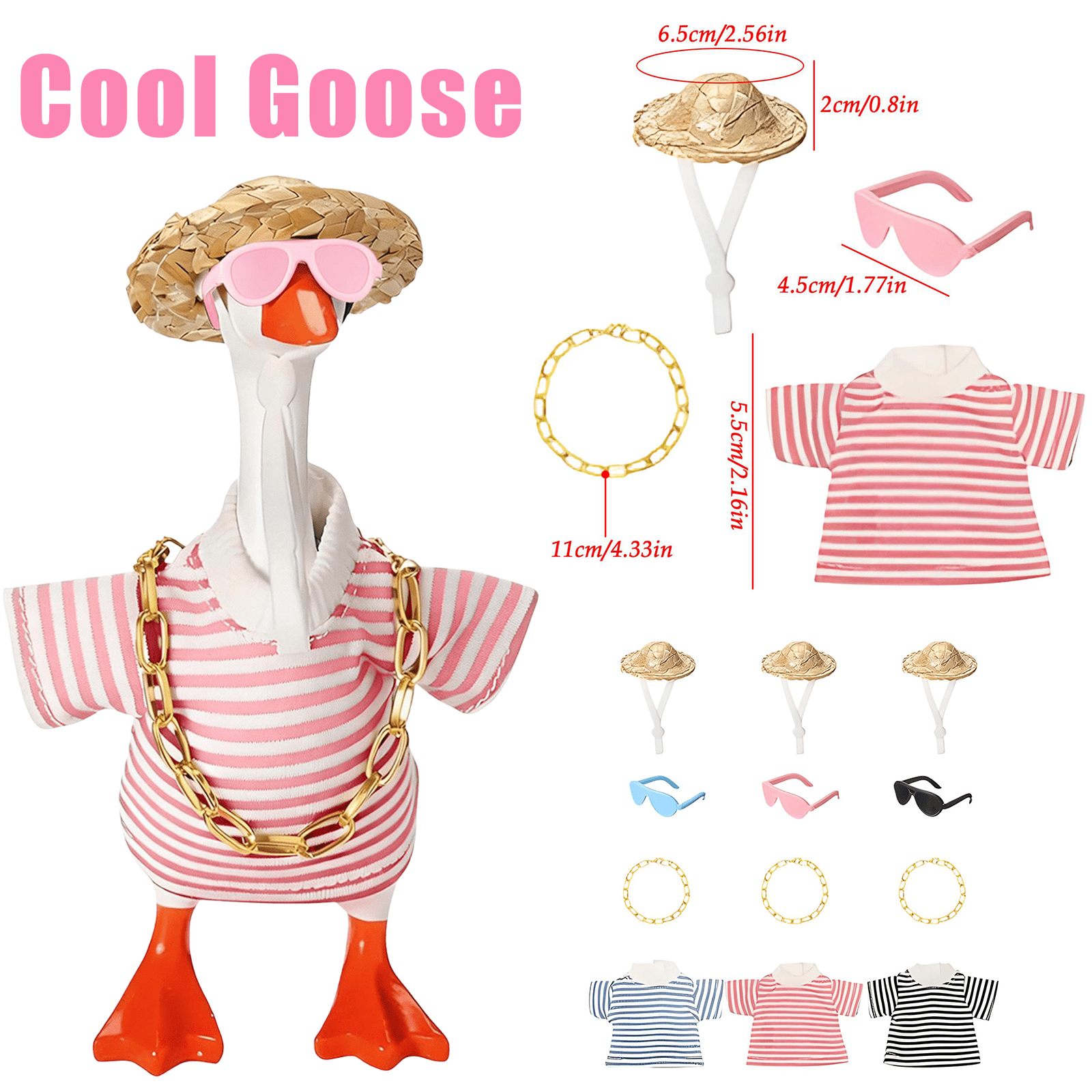 3 Sets 7 Inch Mini Desk Goose Outfit, Summer Holiday Multicolor Striped ...