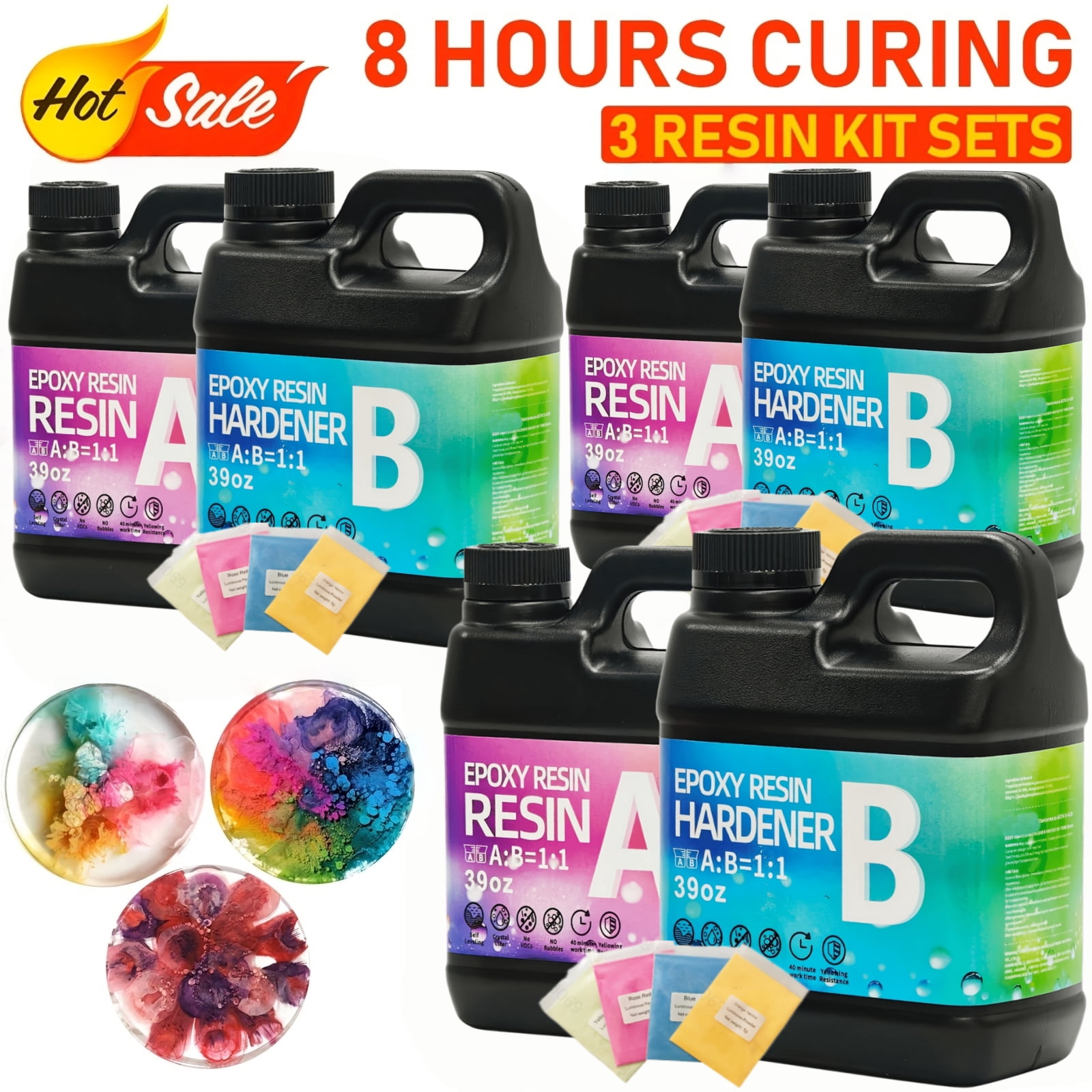 3 Sets 78Oz Epoxy Resin Set, Comes with Tools, 4-Color Glow-In-The-Dark ...