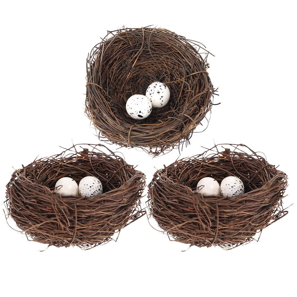 3 Sets Artificial Bird Nest with Eggs Rattan Twig Bird Nest Easter ...