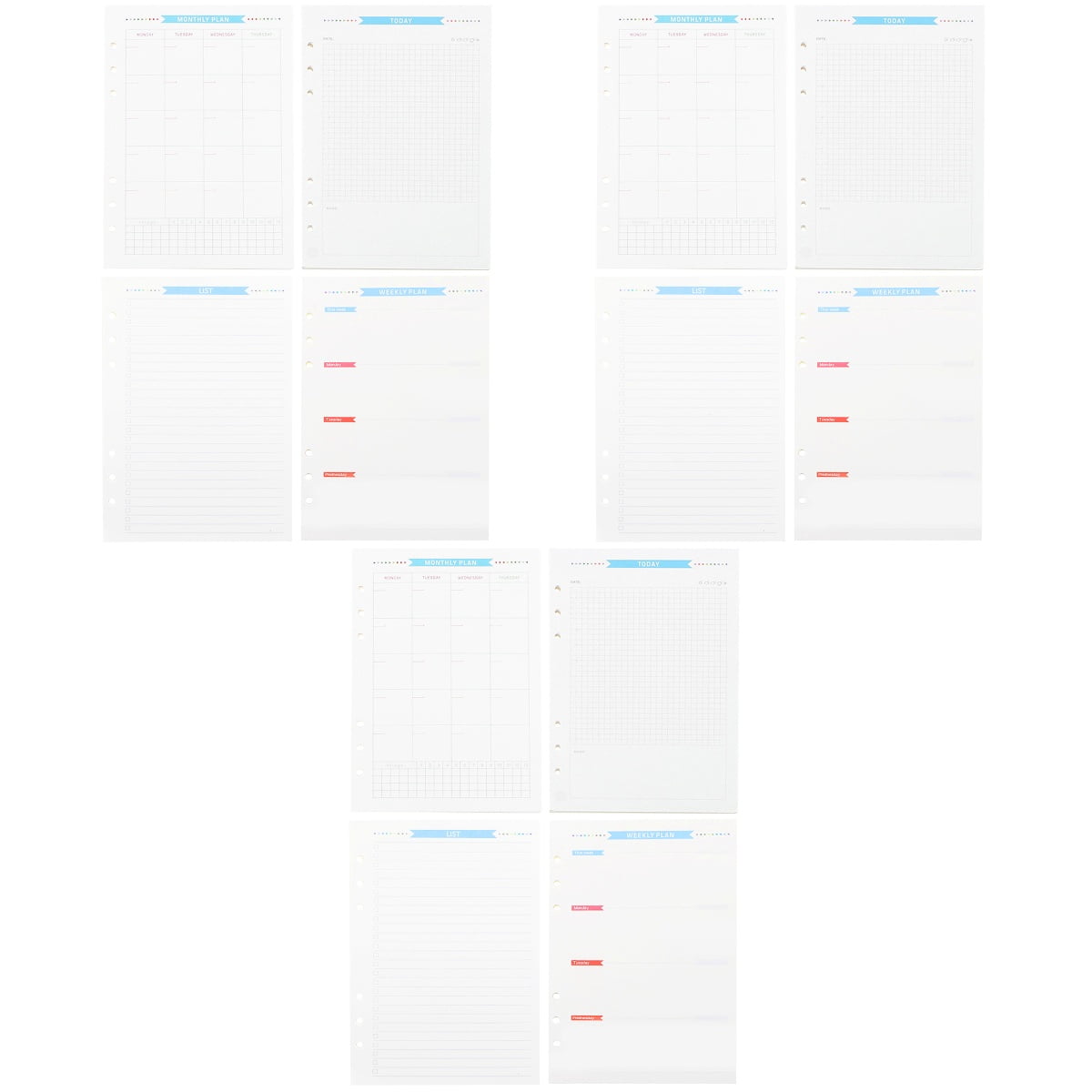3 Sets Assorted Periods Loose-leaf Filler Papers 6-Hole Spiral Notebook ...