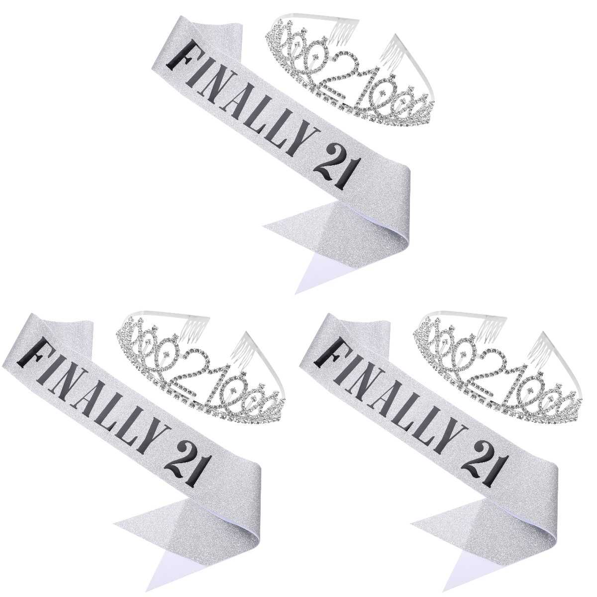 3 Sets Birthday Sash Tiaras Girls 21st Birthday Crown Headdress Party ...