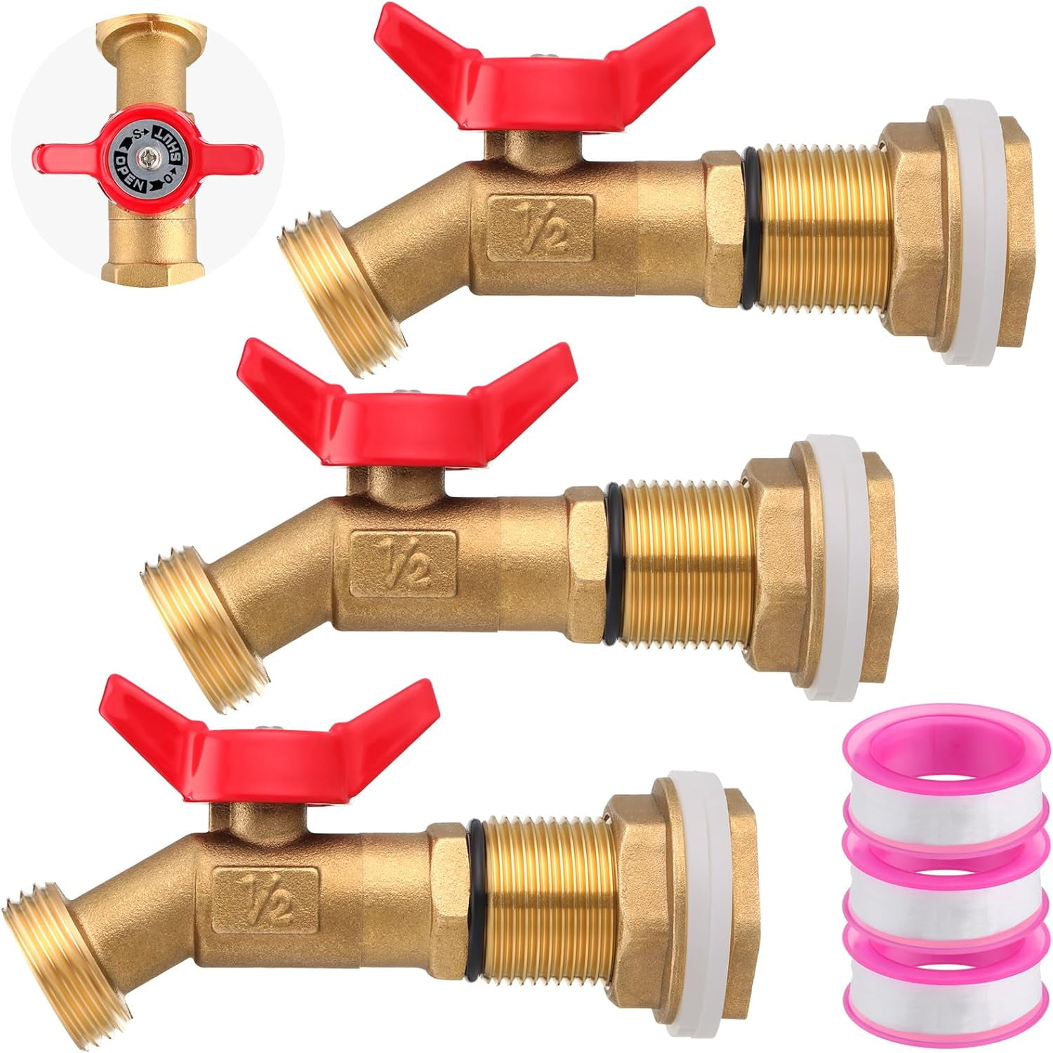 3 Sets Brass Rain Barrel Spigot Kit with Heavy Duty Bulkhead Fitting ...