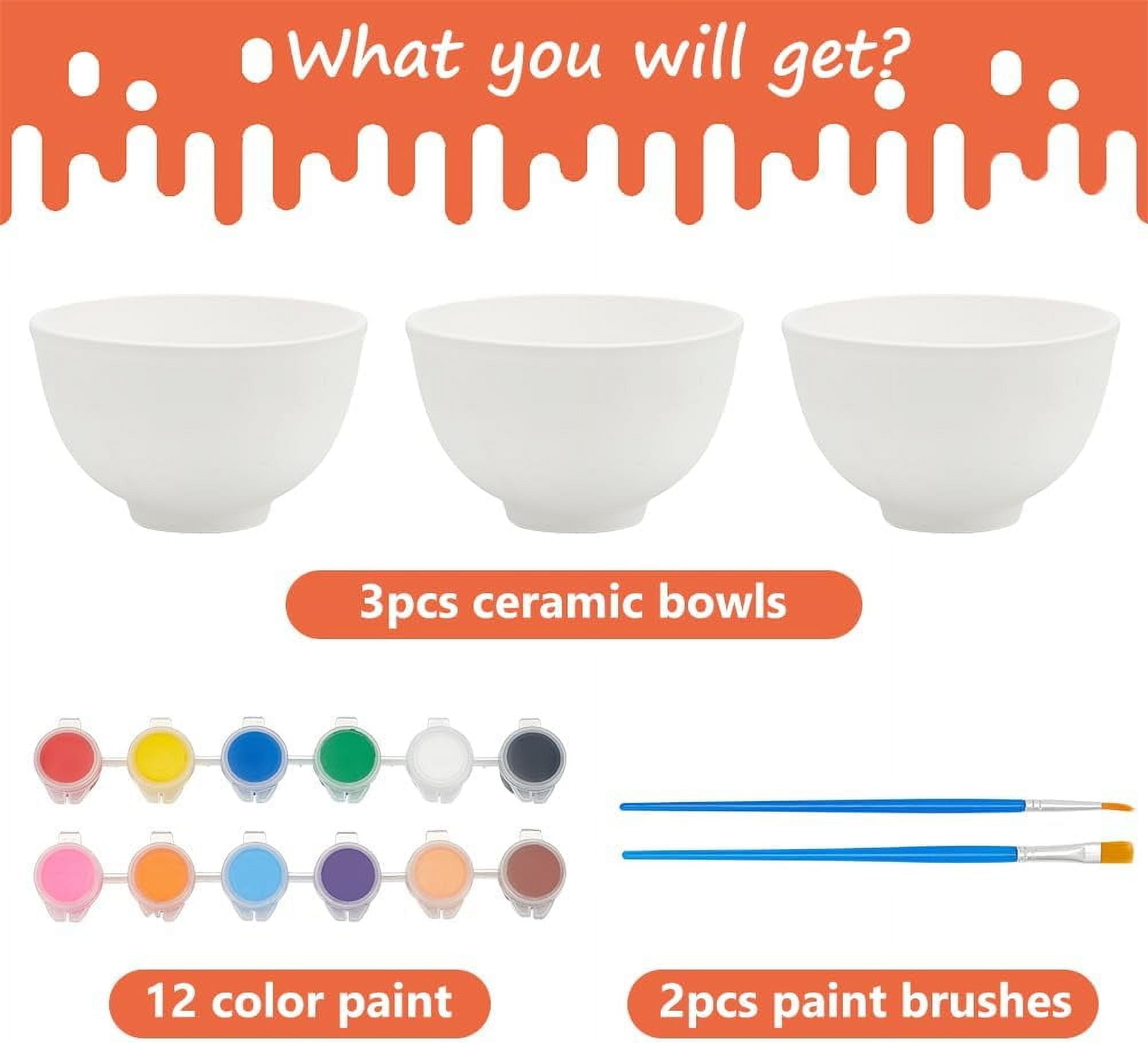 3 Sets Ceramic Pottery Painting Kit Paint Your Own Porcelain Bowl Arts ...