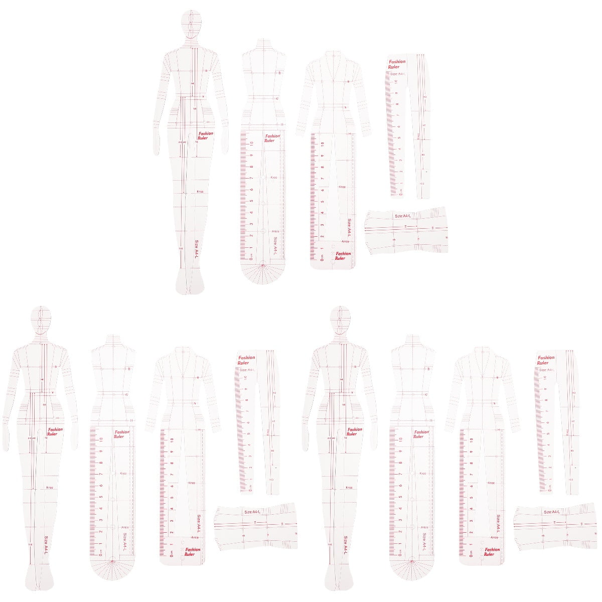 3 Sets Clothes Model Ruler Fashion Drawing Template Sewing Measuring ...