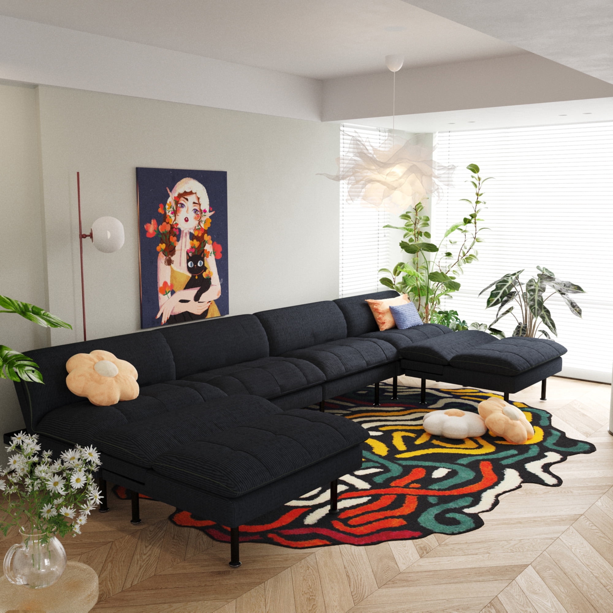 JQX 3 Sets 4 in 1 Convertible Futon Sofa Bed, 69" Loveseat Sleeper Sofa ...