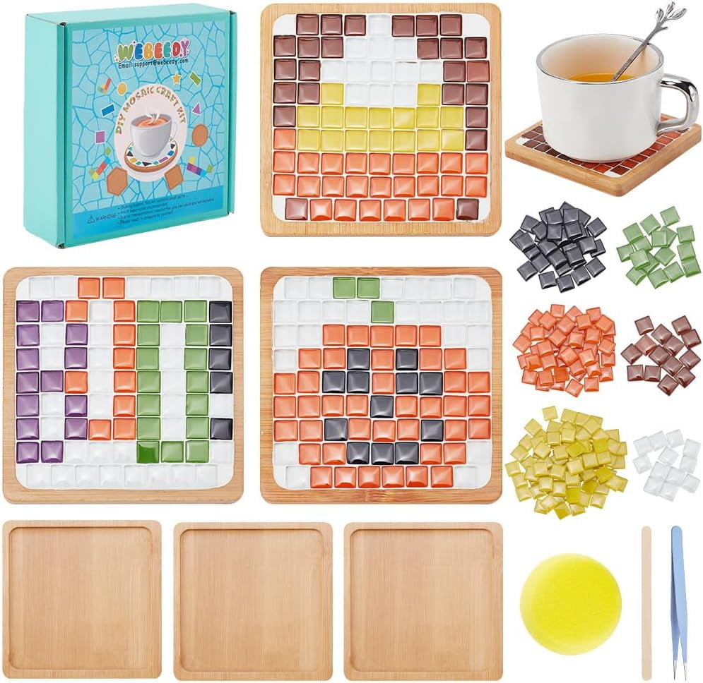 3 Sets DIY Mosaic Coasters Kit Pumpkin Holiday Decoration DIY Mosaic ...
