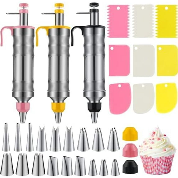3 Sets Dessert Decorating Syringe Set: Cupcake Frosting Filling Injector with 6 Icing Nozzles 1 ...