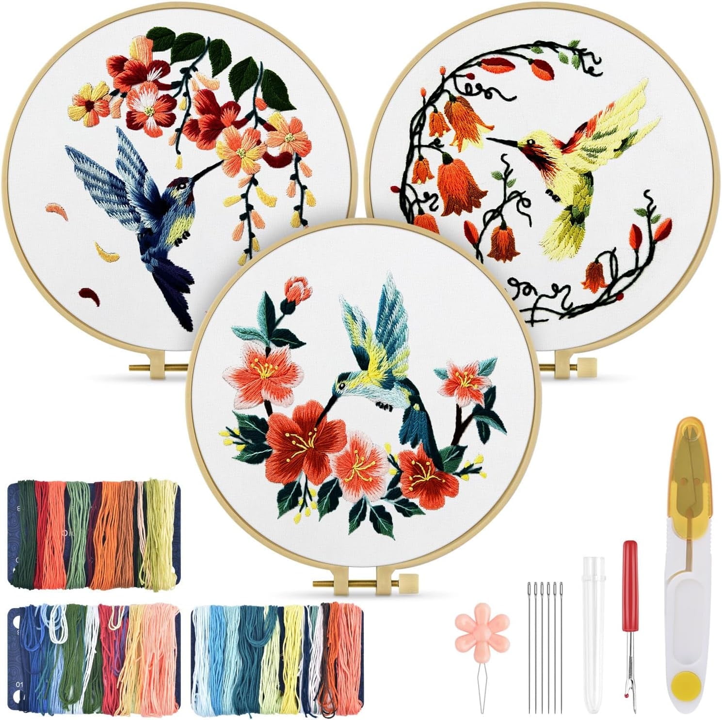 3 Sets Embroidery Kit for Adult, Embroidery Kit Include Embroidery ...