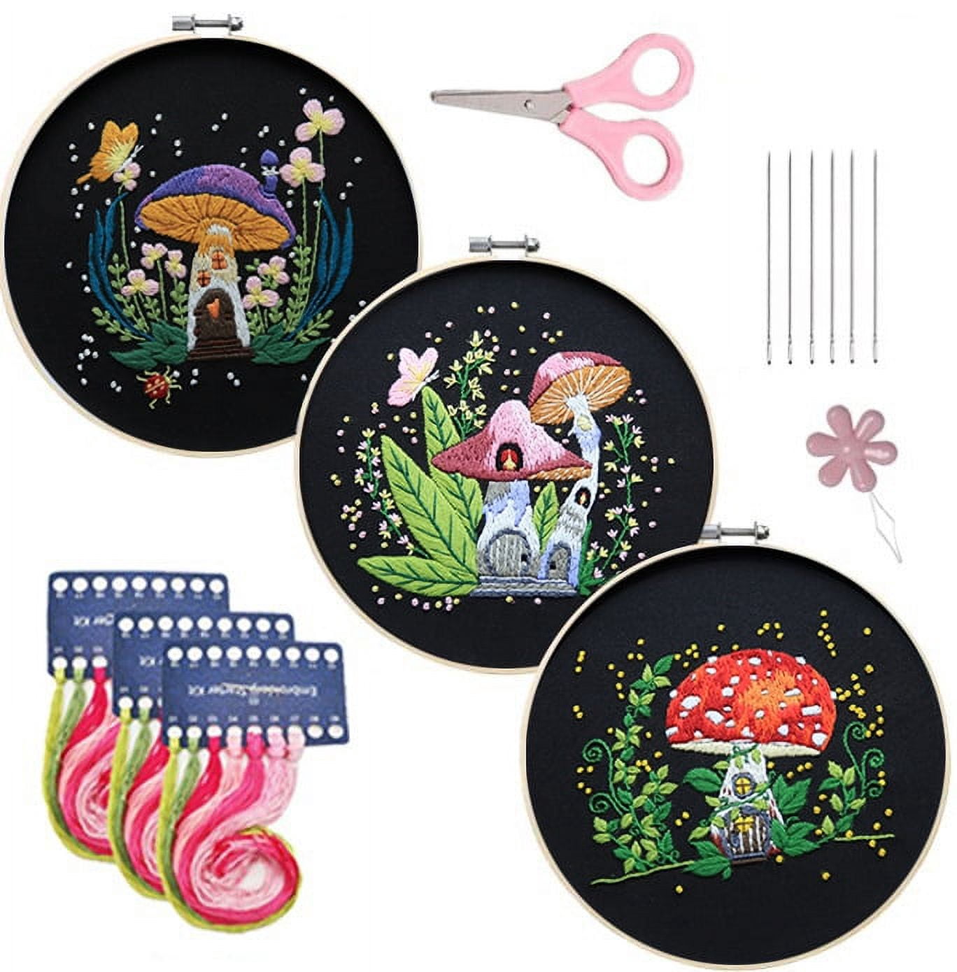 3 Sets Embroidery Kit for Beginners Art Craft Handy Sewing Set Mushroom ...