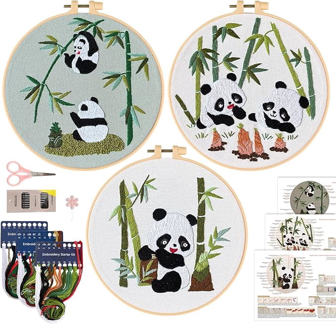 3 Sets Embroidery Starter Kit for Beginners Adults, Stamped Cross ...