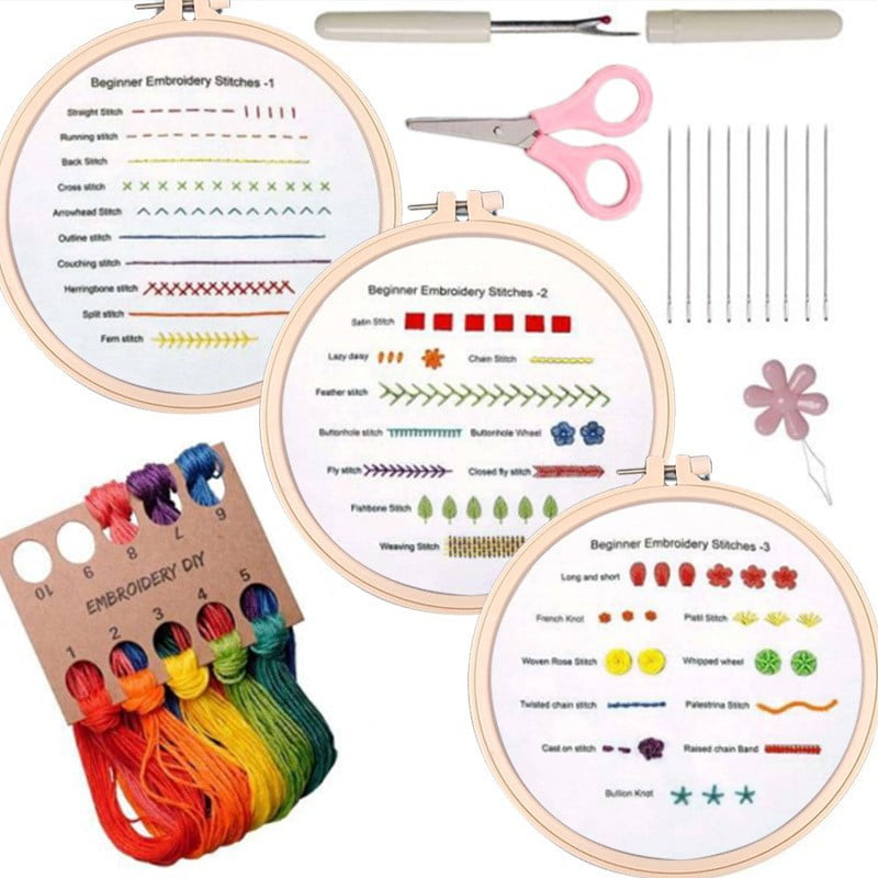 3 Sets Embroidery Stitches Practice Kit, Embroidery Kit for Beginners ...