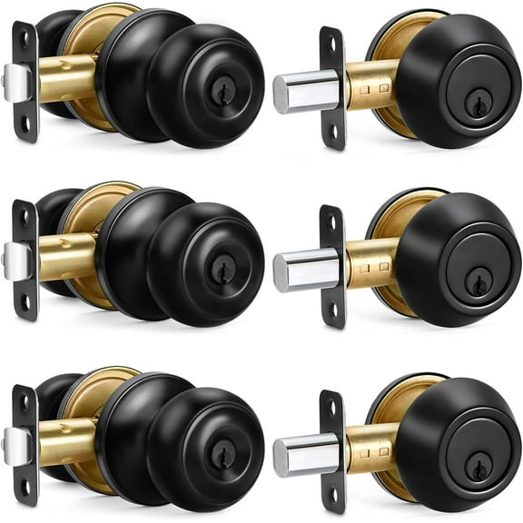 (2 Sets) All Keyed Same Entry Knobs&Single Cylinder Deadbolt for ...
