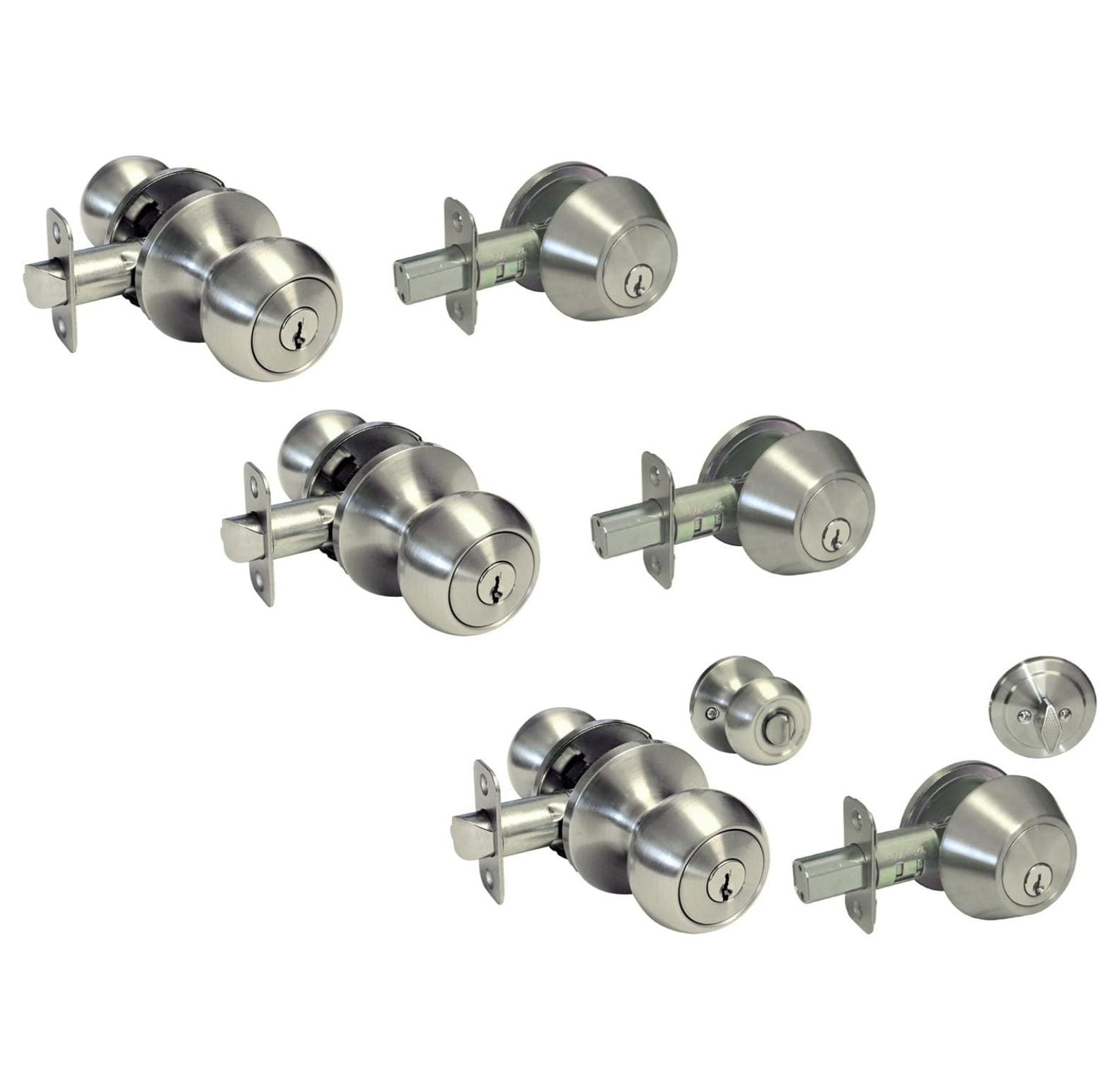 3 Sets Entry Entrance Keyed Round Door Locks Knobs with Matching Single ...