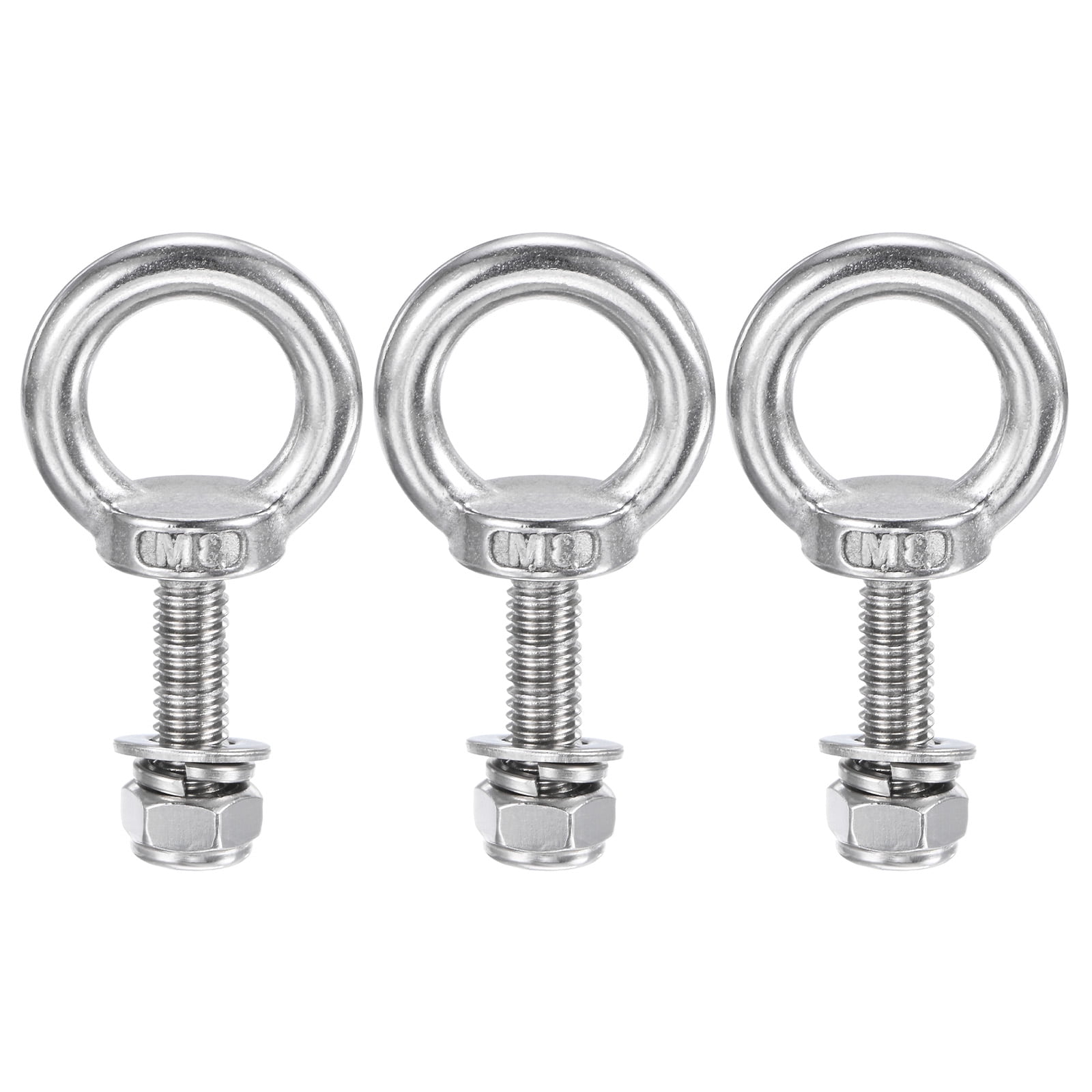 3-Sets Eye Bolts with Nuts, M8x30mm 304 Stainless Steel Lifting ...
