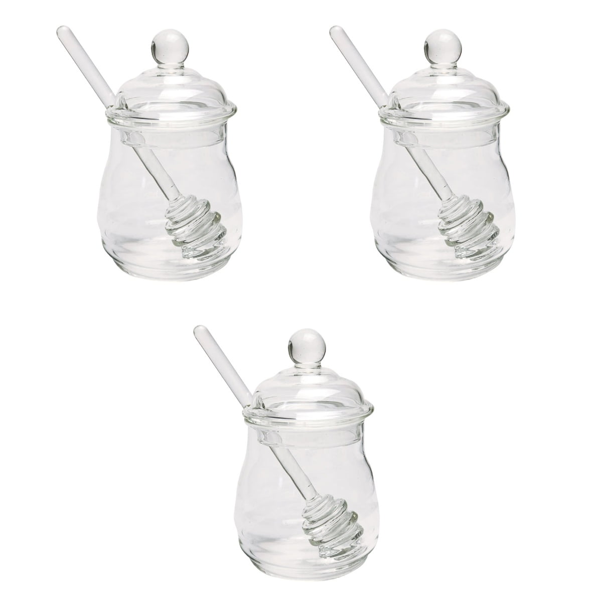 3 Sets Glass Honey Jar Syrup Pot with Dipper Dispenser Storage ...