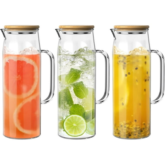 3 Sets Glass Pitcher with Lid, 50 oz / 1500 ml Water Carafe with ...
