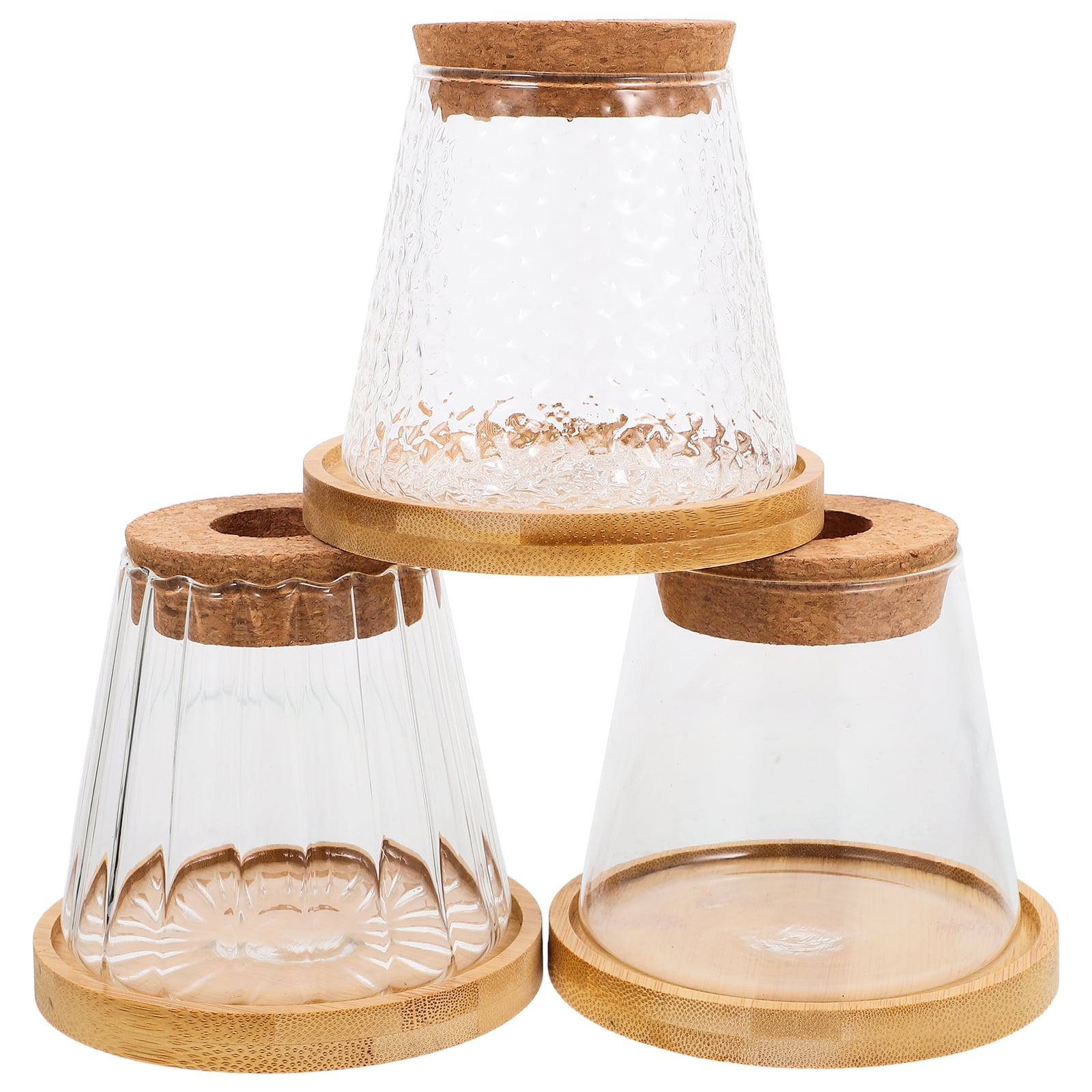 HOMEMAXS 3 Sets of Transparent Glass Hydroponic Planters with Cork Lids ...