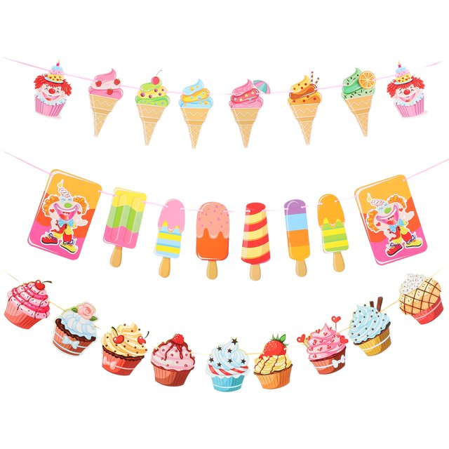 3 Sets Ice Cream Banners Popsicle Cupcake Banners Birthday Party ...