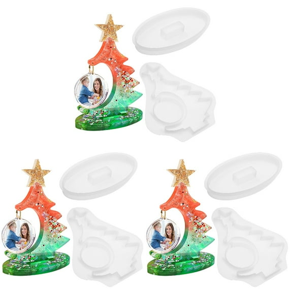 3 Sets Large Epoxy Molds Christmas Tree Heart Shape Photo Frame ...