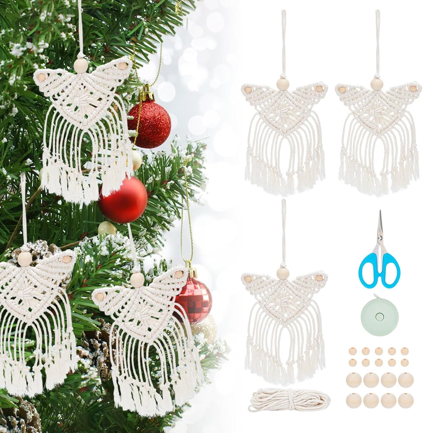 3 Sets Macrame Angel Kit - Boho Wall Hanging Ornament With Heart Shaped Wings - Tutorial for ...