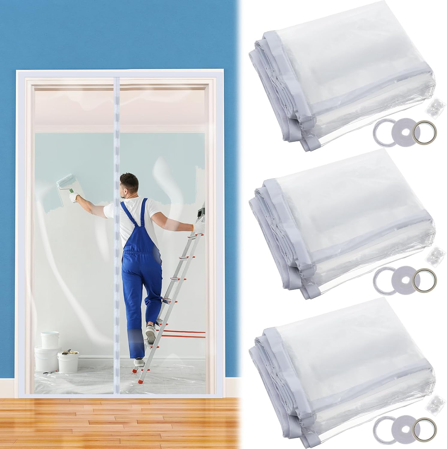 3 Sets Magnetic Dust Barrier Zipper Door Kit 4' x 7.5' Construction ...
