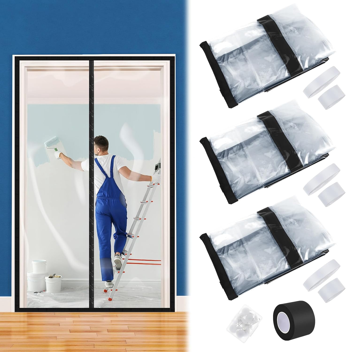 3 Sets Magnetic Dust Barrier Zipper Door Kit 4' x 7.5' Construction ...