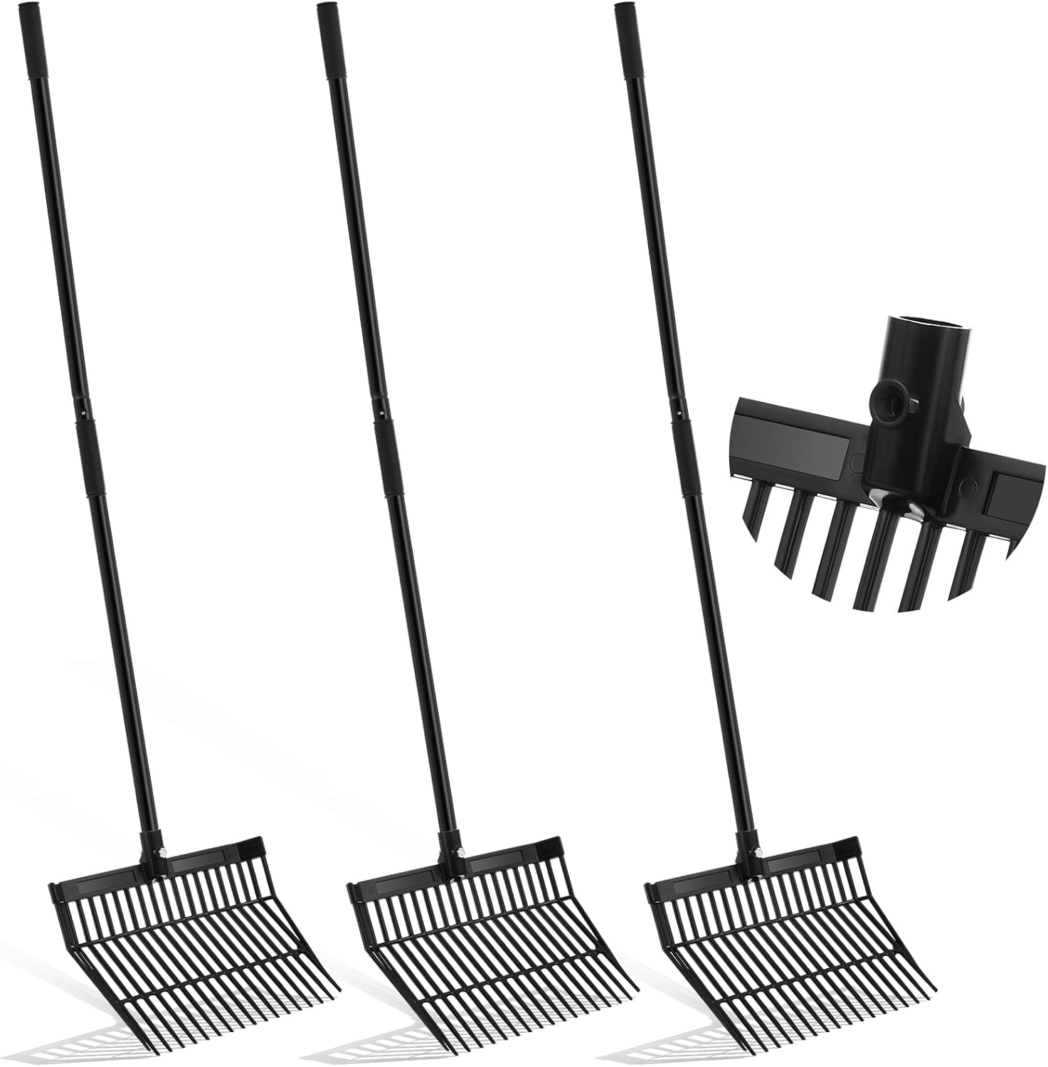 3 Sets Manure Fork with Long Metal Handle Pitch Fork Manure Rake Heavy Duty Muck Rake for ...