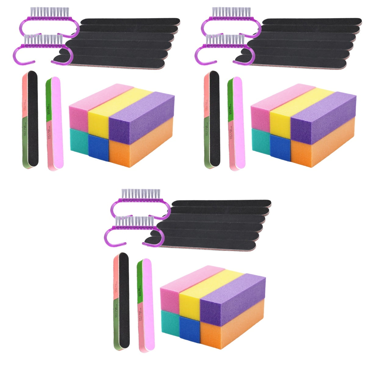 3 Sets Nail Gel Polish Kit Polishing Buffers Sanding Stripe Files Block ...