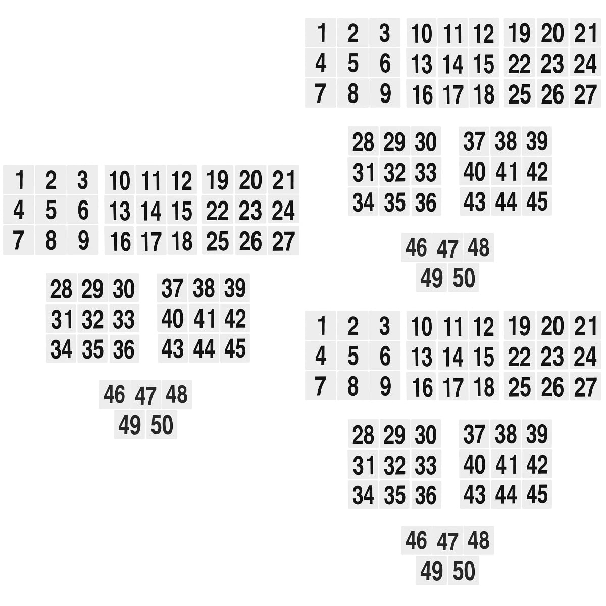 3 Sets Number Cards 1-50 Double Side Table Numbers Dice Wedding White ...