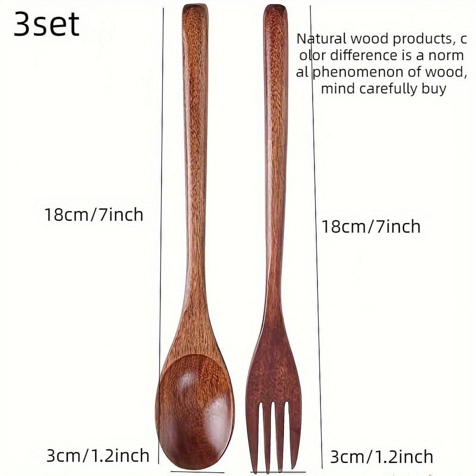 3 Sets Of Wooden Spoon And Fork Set Kitchen Tableware Dinnerware ...