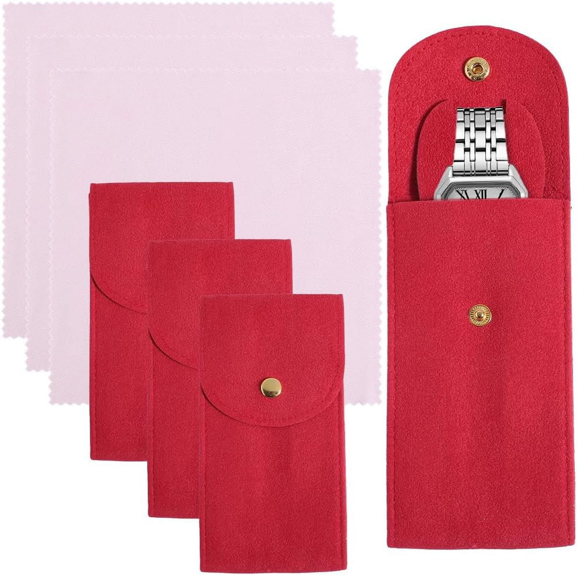 3 Sets Rectangle Velvet Single Watch Storage Bags Red Travel Case for ...