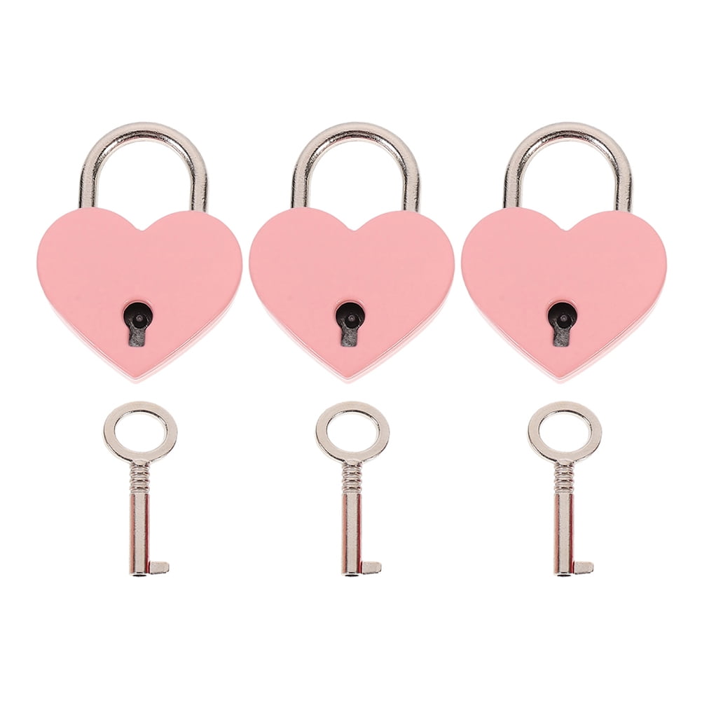 3 Sets Small Locks with Keys Mini Padlock Heart Shape Travel Pink ...