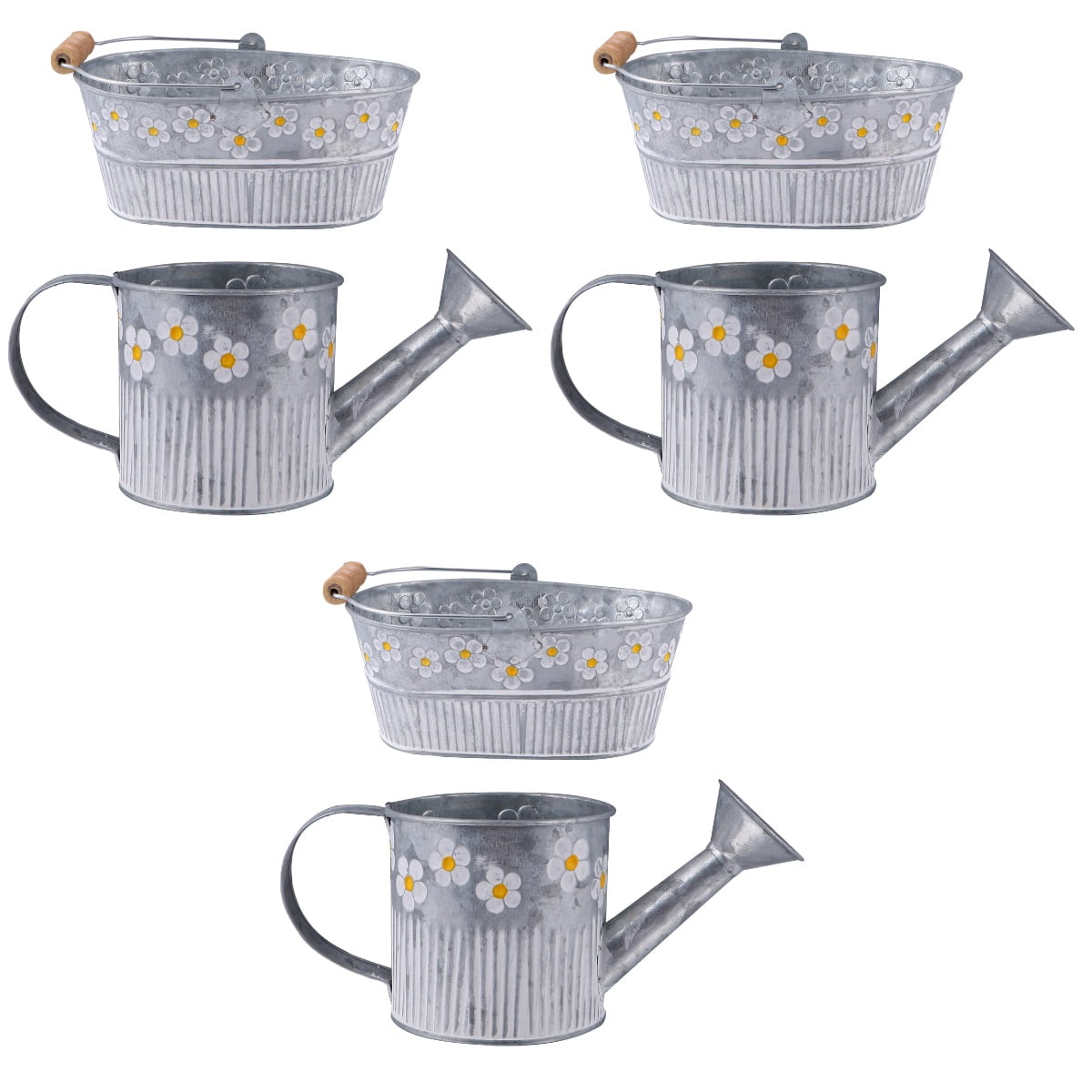 3 Sets Tin Flower Bucket Pot Trellis Galvanized Planter Child Silver ...