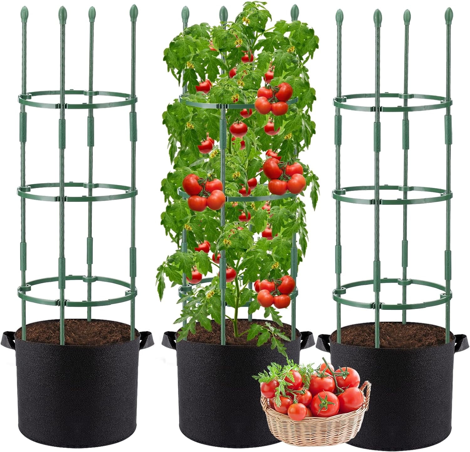 3 Sets Tomato Cages with 10-Gallon Sturdy Grow Bags, 48.5" Planter ...