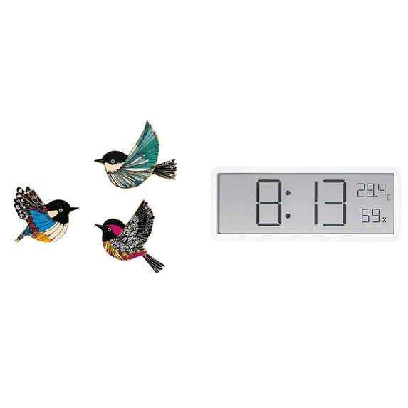3 Sets Wooden Bird Wall Hanging Digital Clock Multifunctional Display ...