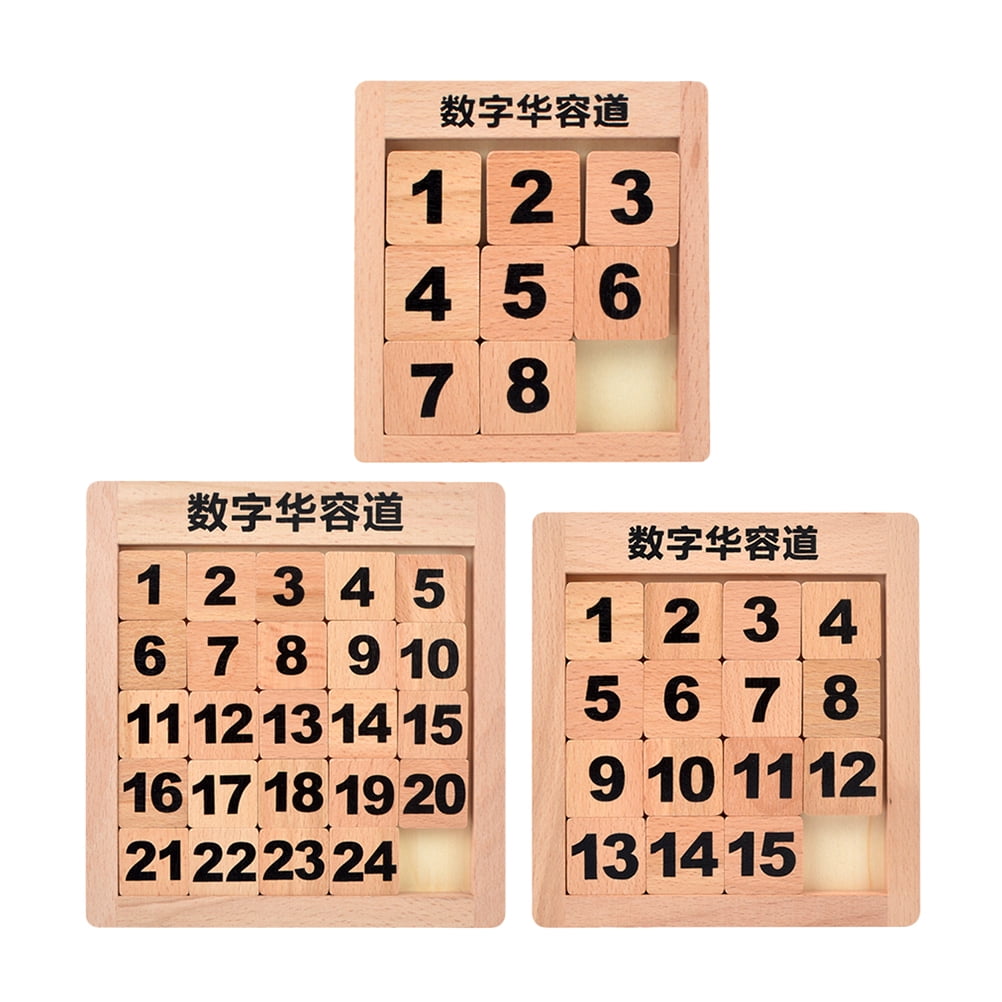 3 Sets Wooden Digital Huarong Road Wood Number Slide Puzzle Child ...