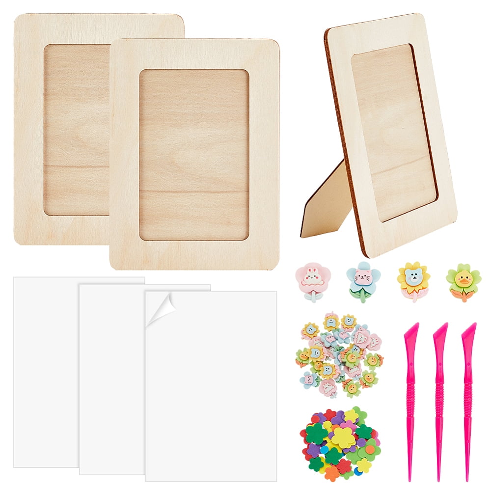 3 Sets Wooden Photo Frame Craft Kit 7.6x5.6 Inch Flower Animal Wooden ...