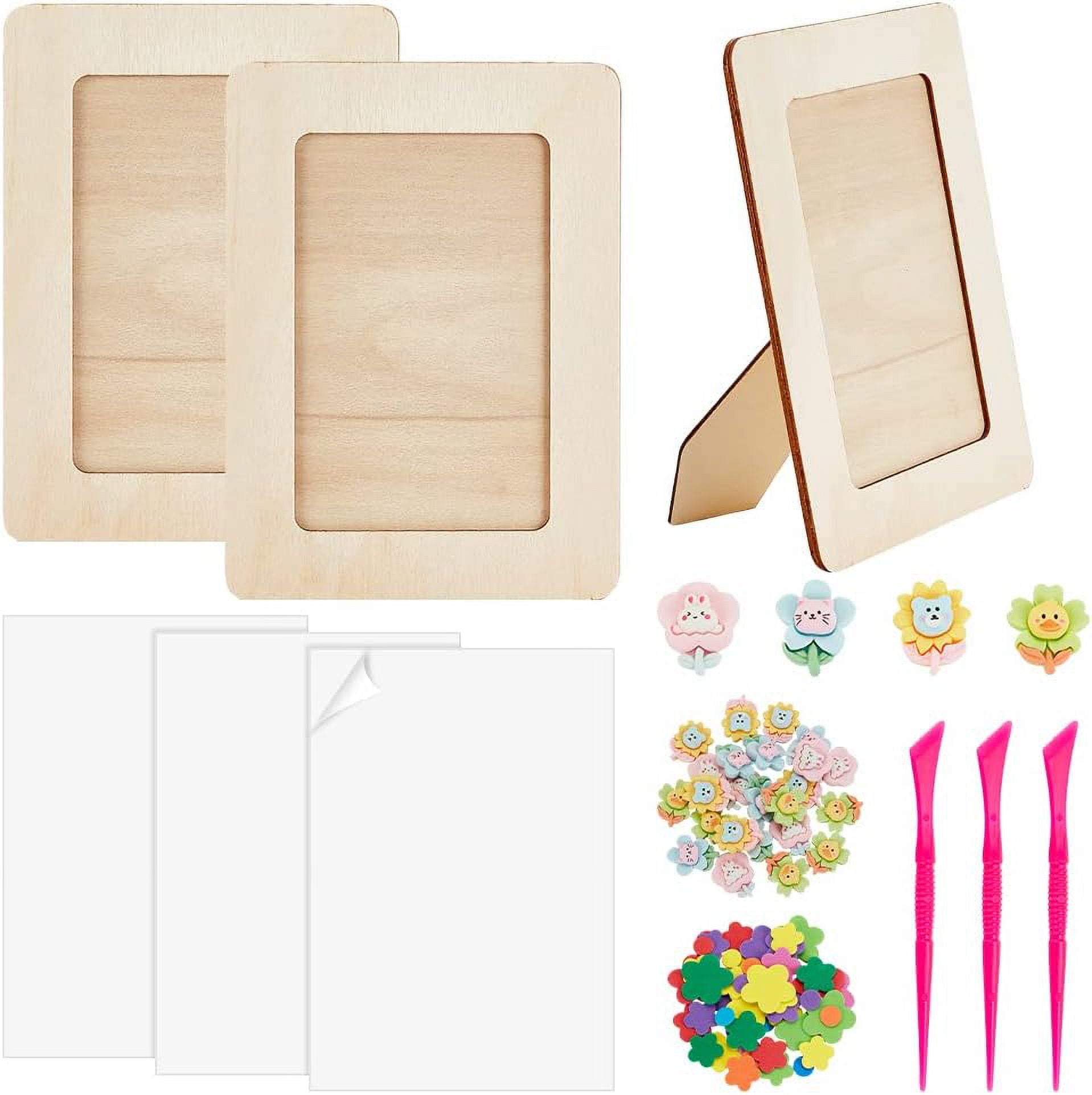 3 Sets Wooden Photo Frame Craft Kit 7.6x5.6 Inch Flower Animal Wooden ...